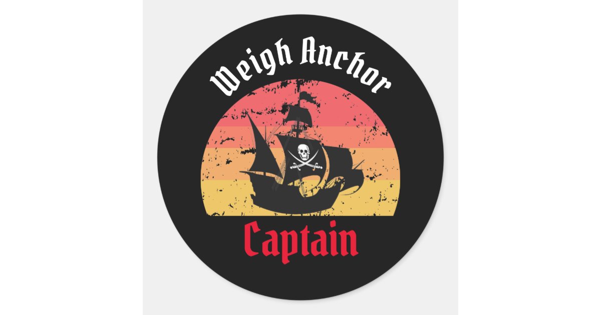 Jolly Roger Ship Sunset Classic Round Sticker | Zazzle