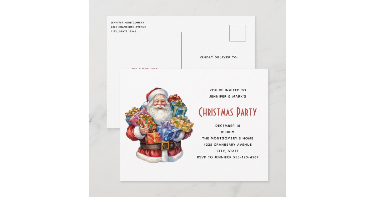 Jolly Santa Claus Classic Christmas Invitation Postcard | Zazzle