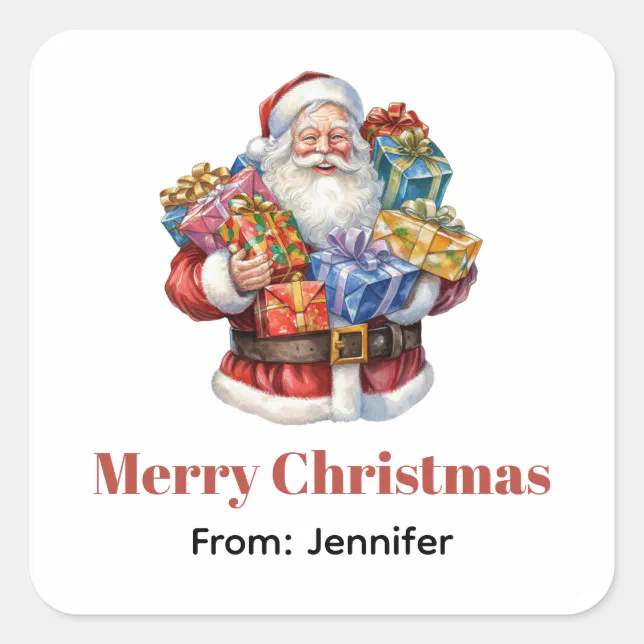 Jolly Santa Claus Classic Christmas Square Sticker | Zazzle
