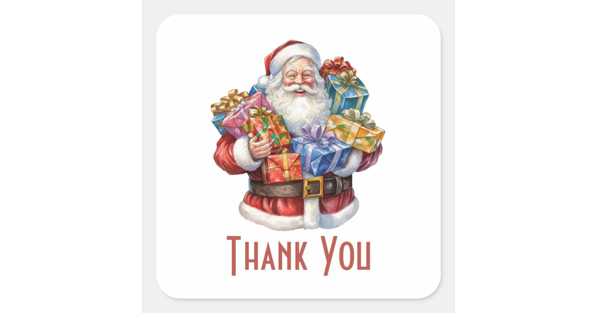 Jolly Santa Claus Classic Christmas Thank You Square Sticker | Zazzle