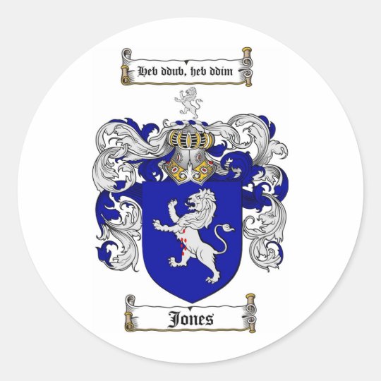 JONES FAMILY CREST - JONES COAT OF ARMS CLASSIC ROUND STICKER | Zazzle.com