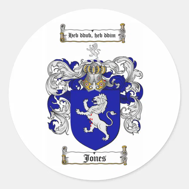 JONES FAMILY CREST - JONES COAT OF ARMS CLASSIC ROUND STICKER | Zazzle