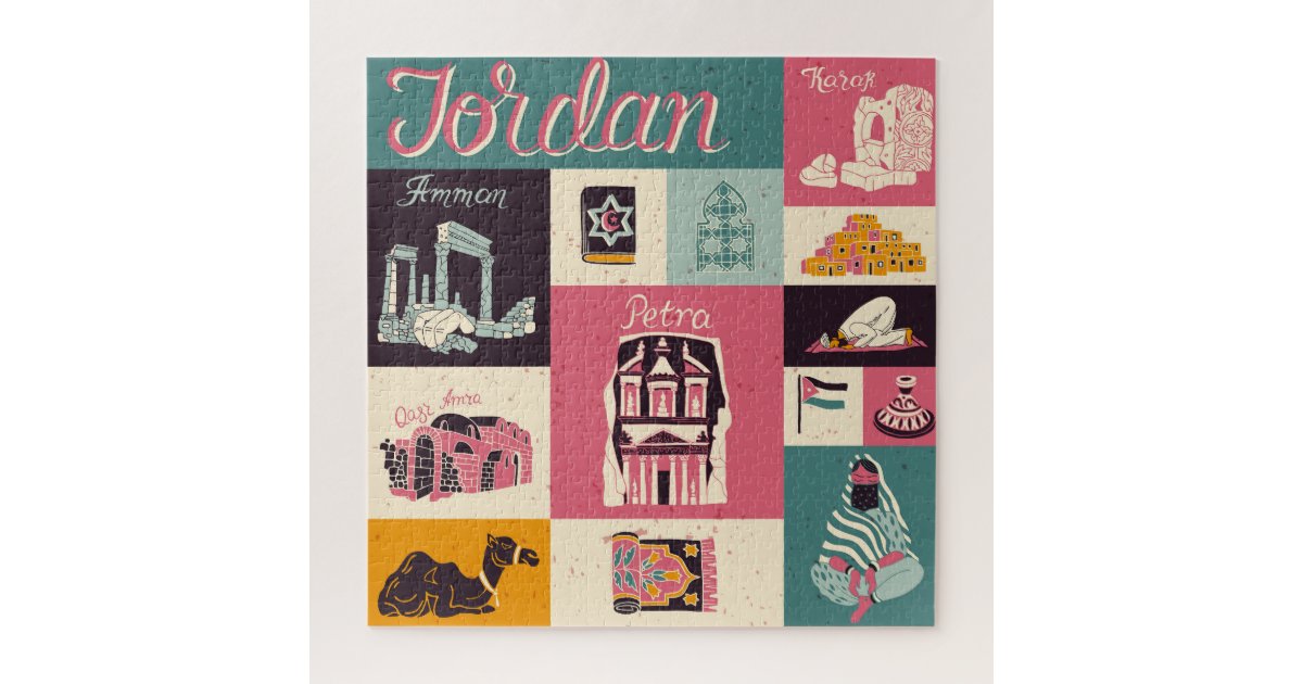 Jordan Culture Retro Illustrated Symbols Jigsaw Puzzle | Zazzle