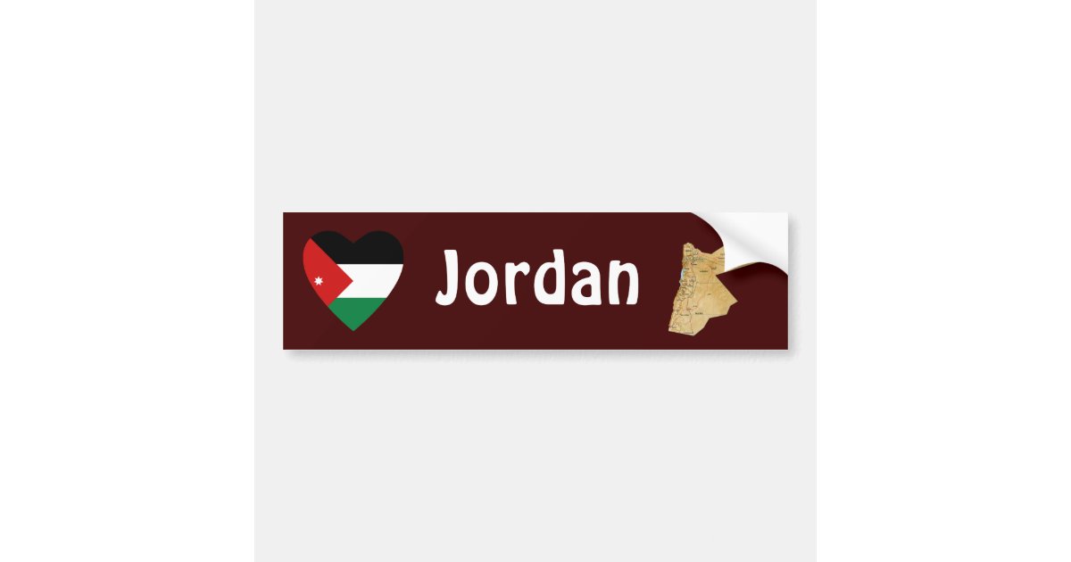 Jordan Flag Heart + Map Bumper Sticker | Zazzle