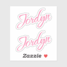 Jordyn Decorative Name in Pink x2 Sticker | Zazzle