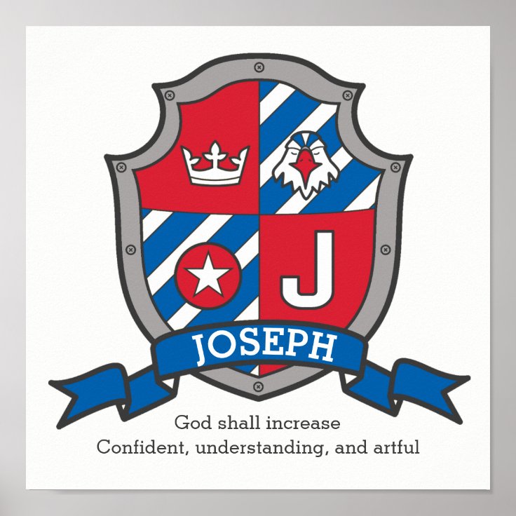 Joseph boys J name and meaning blue red crest Poster | Zazzle