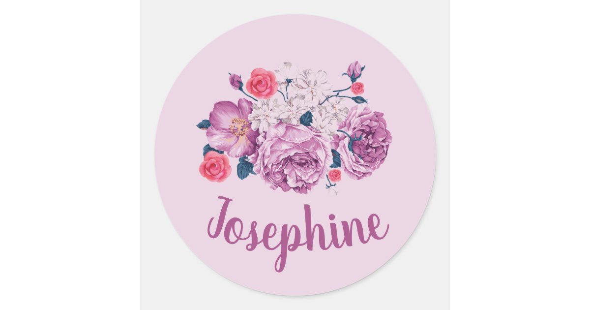 Josephine Name Floral Custom Vintage Flower Rose Classic Round Sticker ...