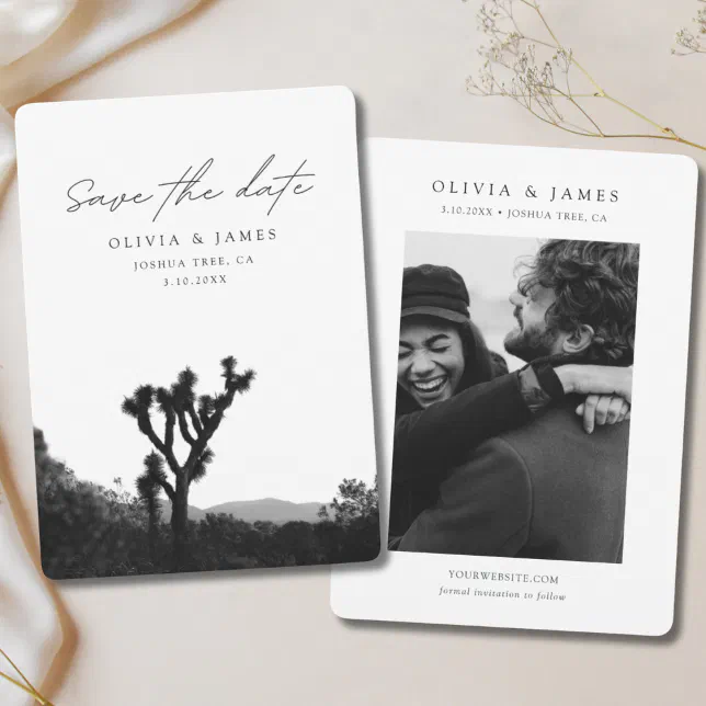 Joshua Tree Wedding Save the Date Black & White Invitation | Zazzle