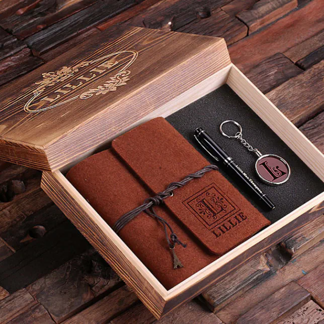 Journal, Pen & Keychain Gift Set - Brown | Zazzle