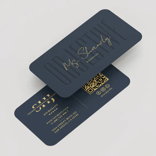 Journalist Objective Elegant Blue Monogram Modern Business Card | Zazzle