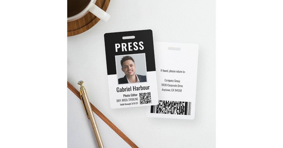 Journalist or Reporter Photo QR Code Press Pass ID Badge | Zazzle