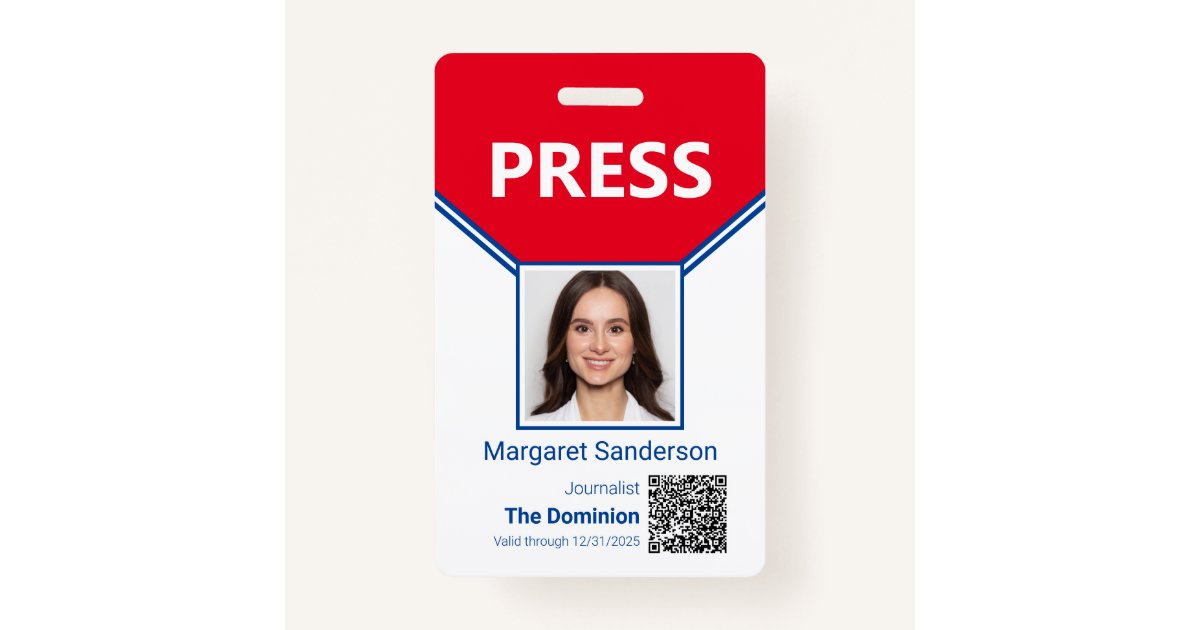 Journalist Photo ID and QR Code Press Badge | Zazzle