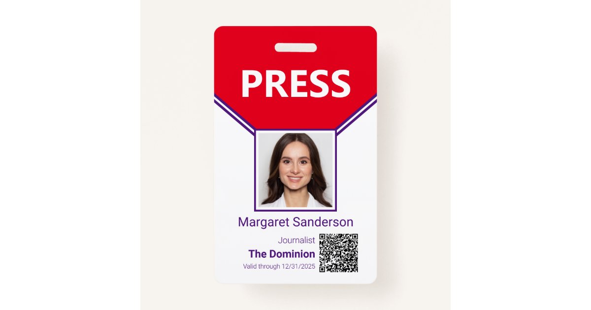Journalist Photo ID and QR Code Press Pass Badge | Zazzle