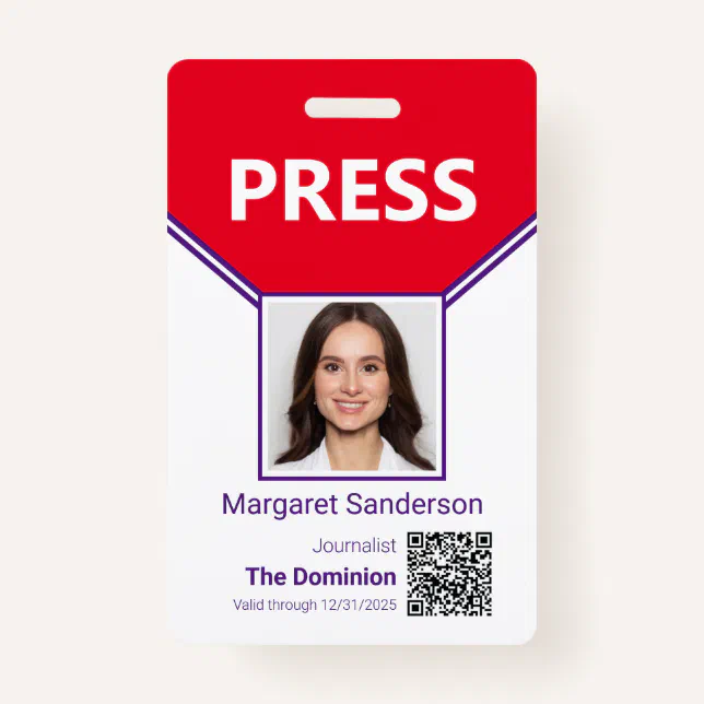 Journalist Photo ID and QR Code Press Pass Badge | Zazzle