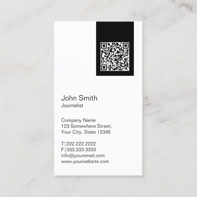 Journalist Plain Black Label QR Code Business Card | Zazzle