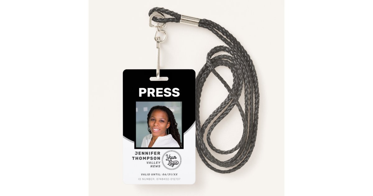 Journalist Press Pass Black and White Photo ID Badge | Zazzle