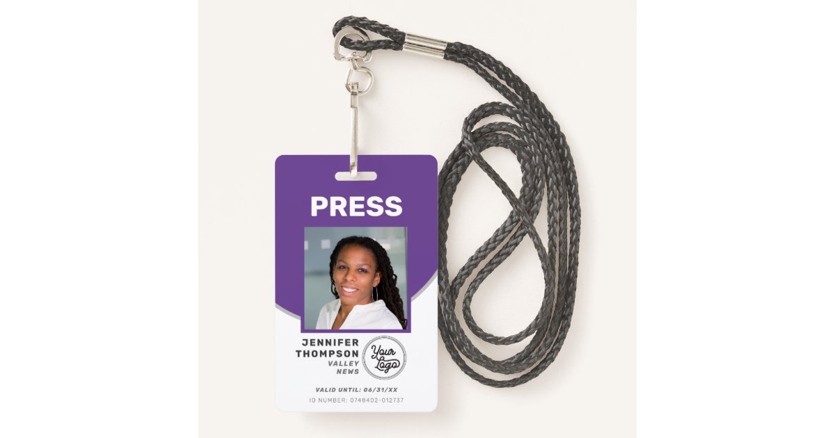 Journalist Press Pass Purple and White Photo ID Badge | Zazzle