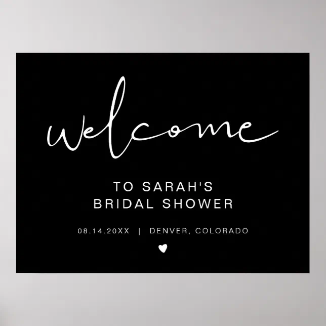 JOVI Edgy Black Minimalist Bridal Shower Welcome Poster | Zazzle