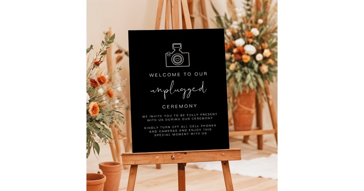 JOVI Edgy Black Unplugged Ceremony Wedding Sign | Zazzle