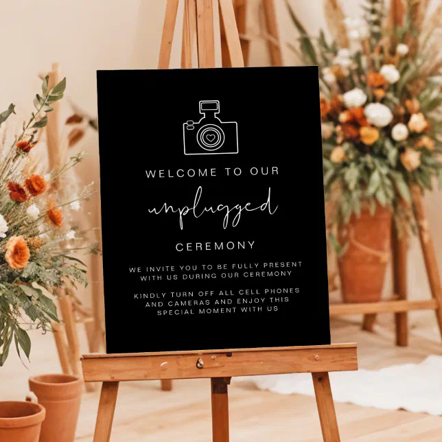 JOVI Edgy Black Unplugged Ceremony Wedding Sign | Zazzle
