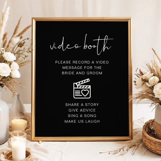 JOVI Edgy Black Wedding Video Booth Sign | Zazzle