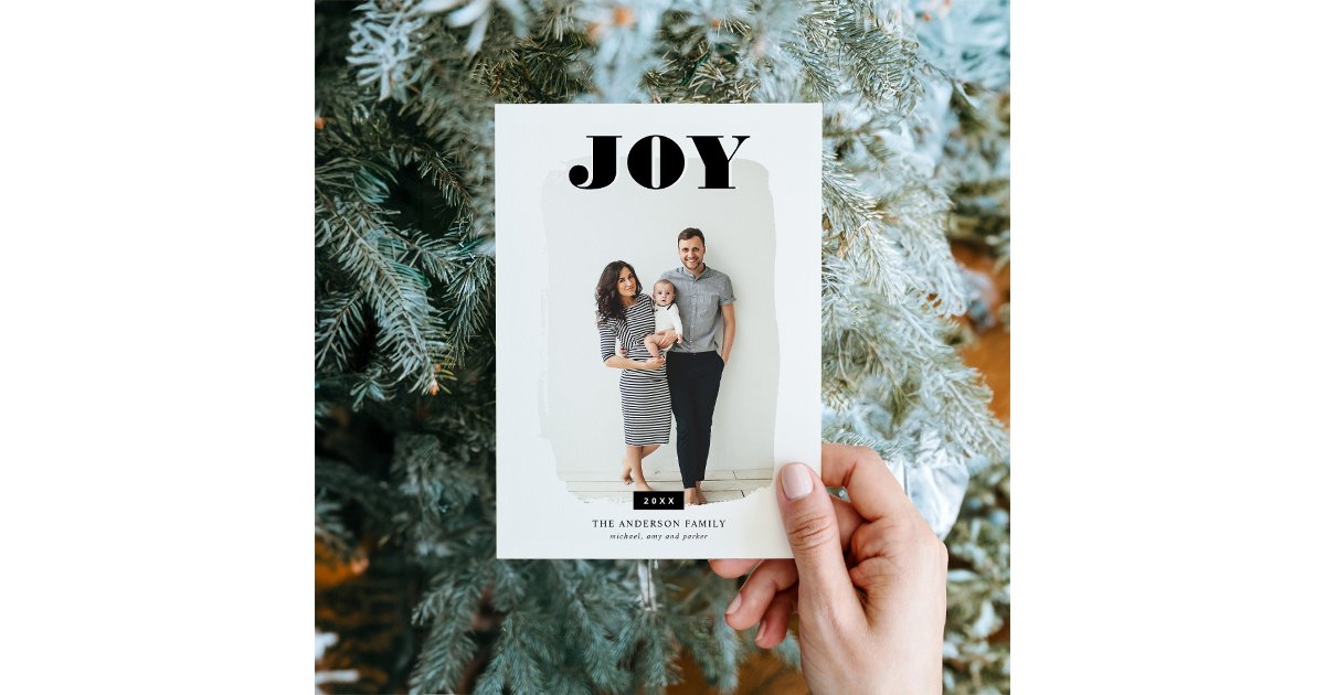 Joy | Abstract Frame Photo Overlay Holiday Card | Zazzle
