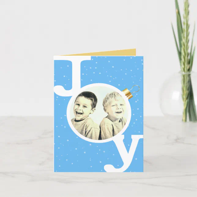 Joy bauble text on sky blue Christmas Holiday Card | Zazzle