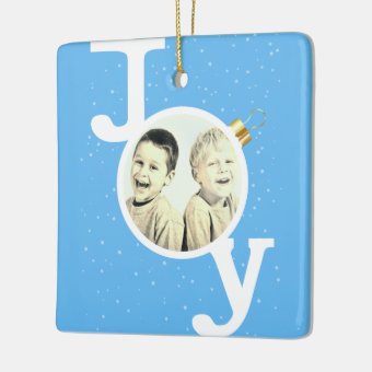 Joy bauble text on sky blue Christmas Holiday Ceramic Ornament | Zazzle