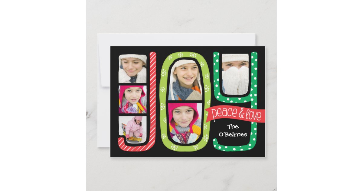 JOY Collage Christmas Photo Card Hand Drawn | Zazzle