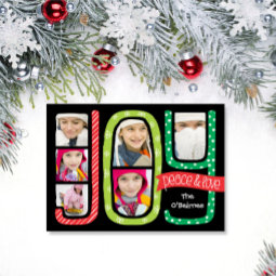JOY Collage Christmas Photo Card Hand Drawn | Zazzle