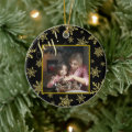 Joy! Elegant Black & Gold Round Holiday Photo Ceramic Ornament | Zazzle