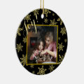 Joy! Elegant Black & Gold Round Holiday Photo Ceramic Ornament | Zazzle