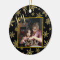 Joy! Elegant Black & Gold Round Holiday Photo Ceramic Ornament | Zazzle