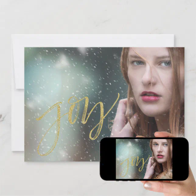 Joy Faux Gold Script Holiday Card | Zazzle