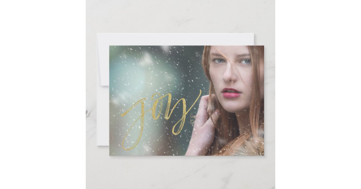Joy Faux Gold Script Holiday Card | Zazzle
