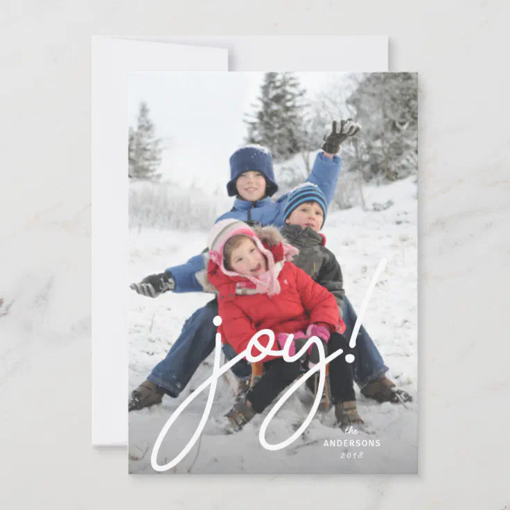 Joy Festive Christmas Handwritten Script Photo Holiday Card | Zazzle