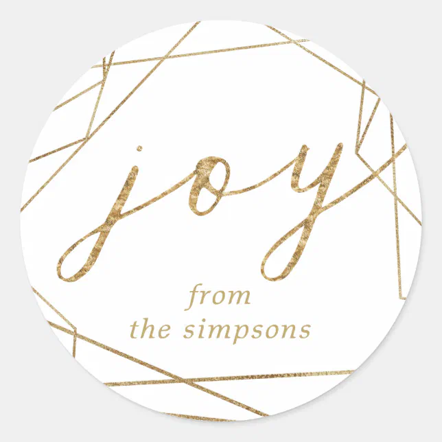 Joy Gold Geometric Holiday Classic Round Sticker | Zazzle