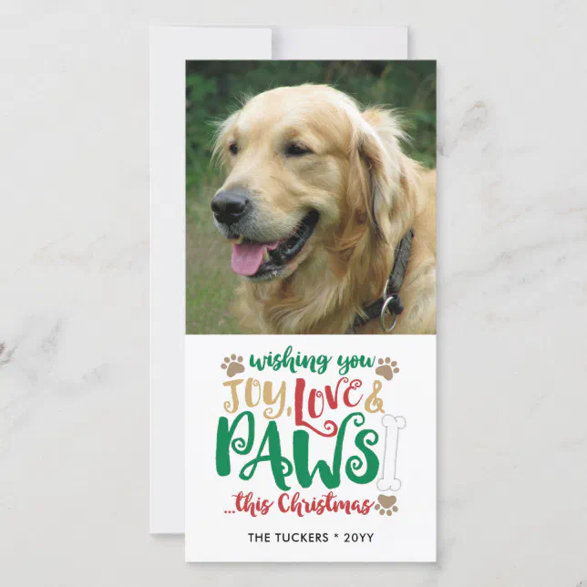 Joy Love Paws Dog Christmas Photo Holiday Card | Zazzle
