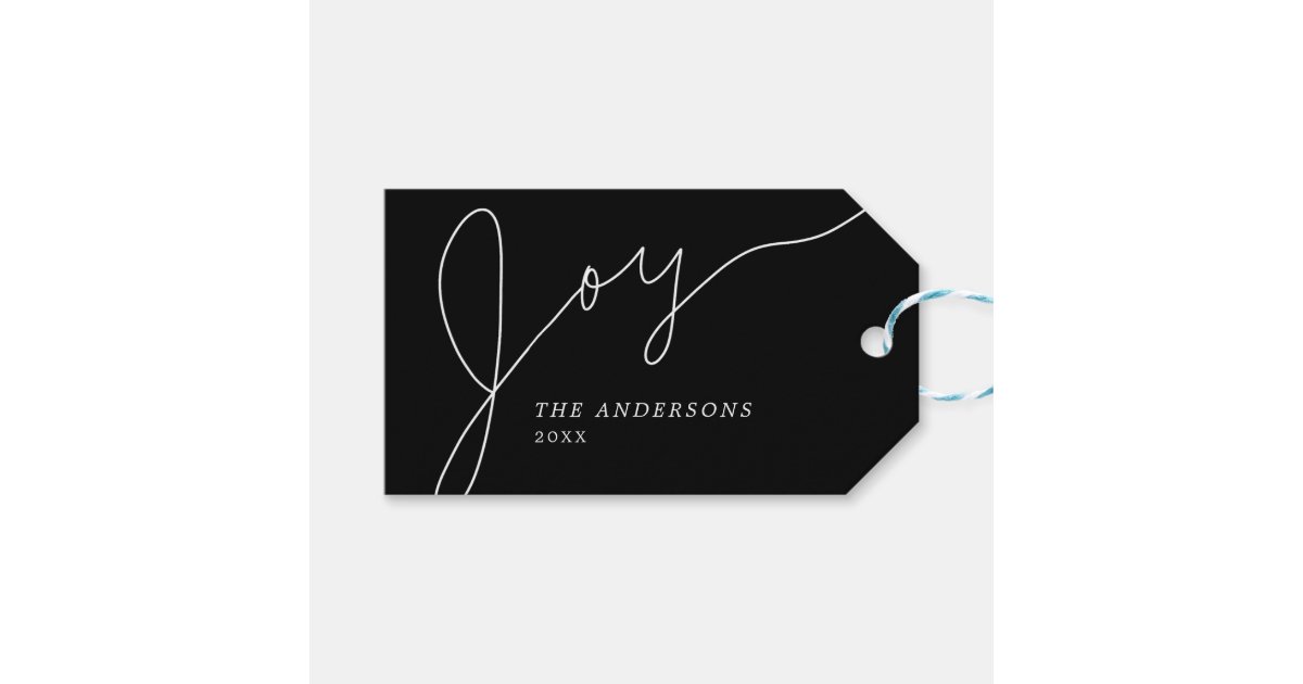 Joy Modern Black and White Hand Lettered Script Gift Tags | Zazzle