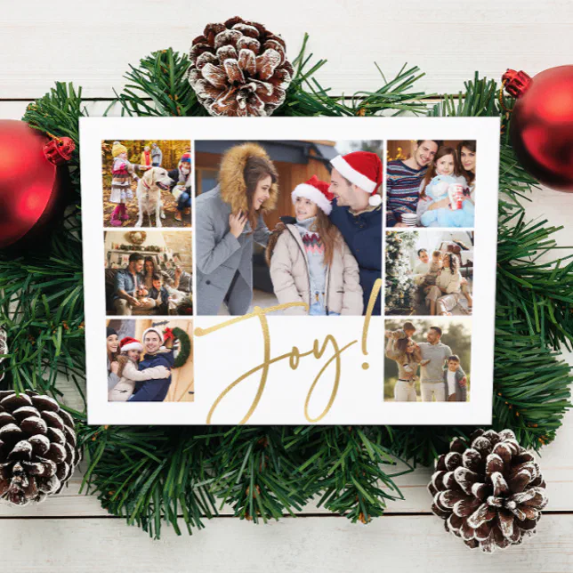Joy Modern Photo Collage Holiday Postcard | Zazzle