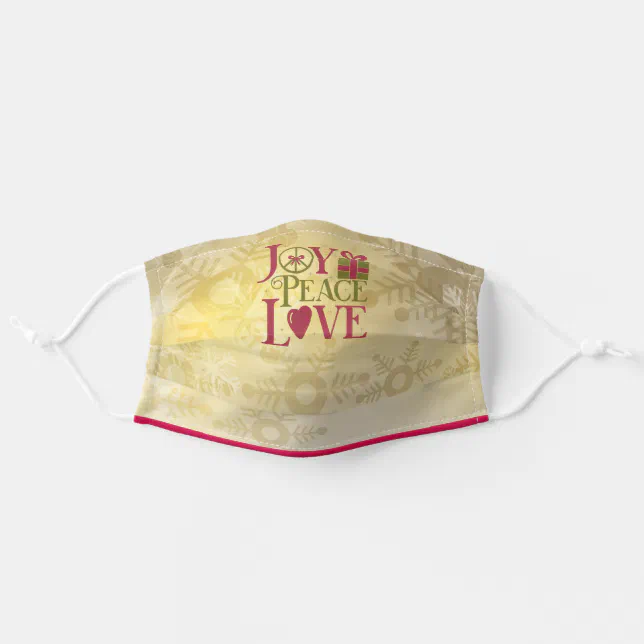 "Joy Peace Love" Red Gold Green Christmas Adult Cloth Face Mask | Zazzle