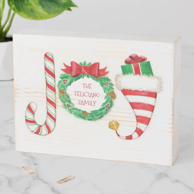 Joy Personalized Christmas Wooden Box Sign | Zazzle