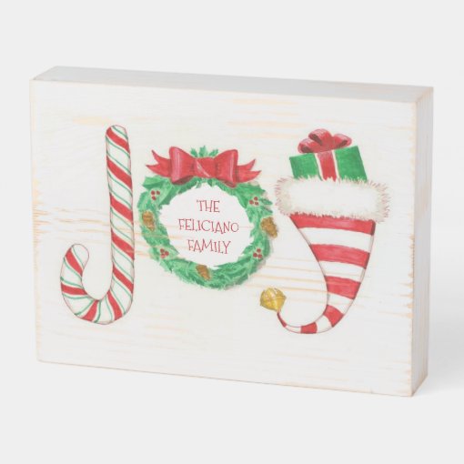 Joy Personalized Christmas Wooden Box Sign | Zazzle