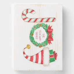 Joy Personalized Christmas Wooden Box Sign | Zazzle