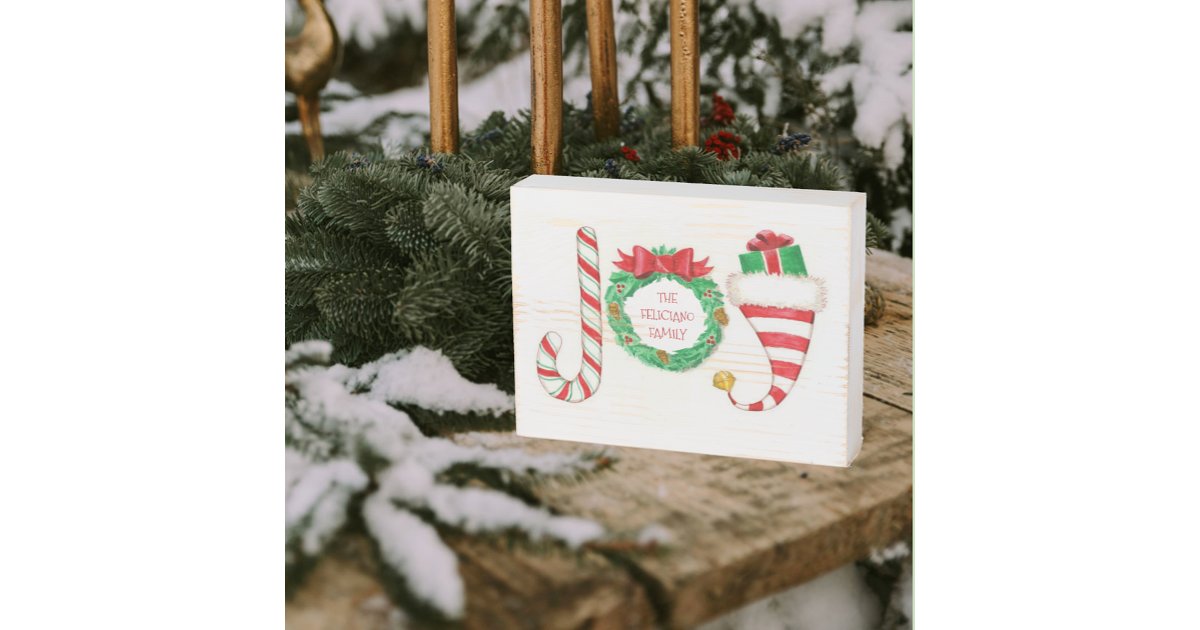 Joy Personalized Christmas Wooden Box Sign | Zazzle