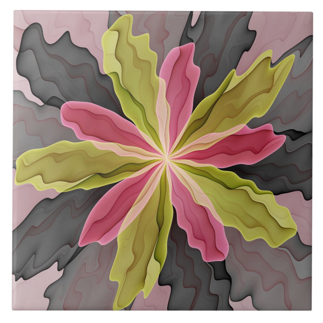 Joy, Pink Green Anthracite Fantasy Flower Fractal Ceramic Tile | Zazzle
