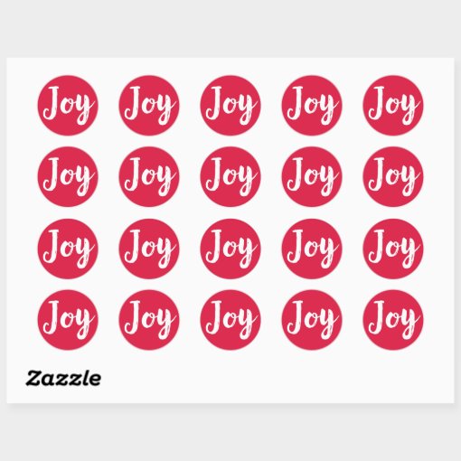 Joy Red Brushed Script Holiday Classic Round Sticker | Zazzle