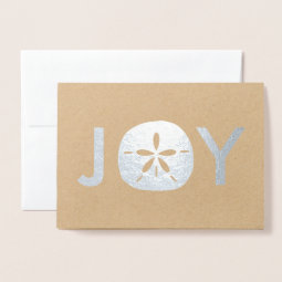 Joy Sand Dollar Beach Christmas Holiday Greetings Foil Card | Zazzle