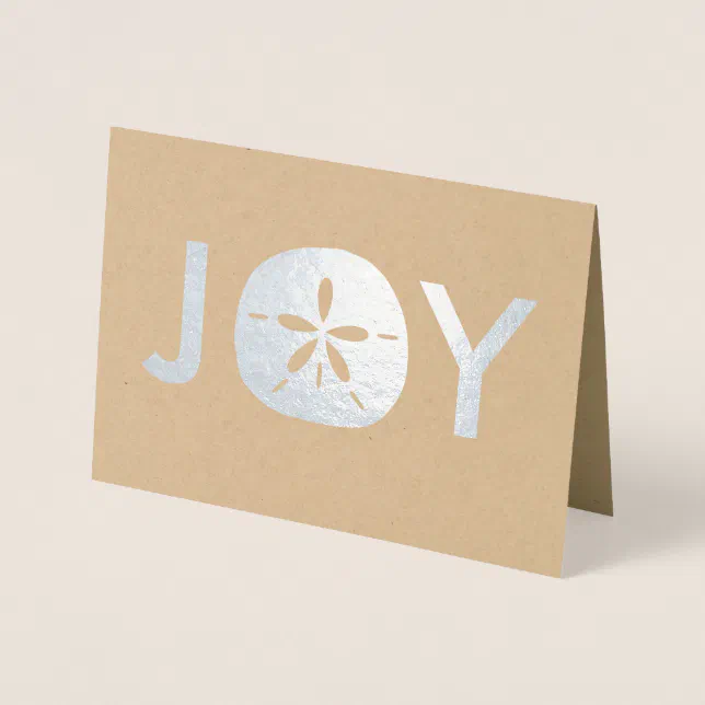 Joy Sand Dollar Beach Christmas Holiday Greetings Foil Card | Zazzle