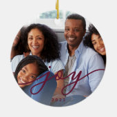 Joy Script | Family Name Double Sided Photo Ceramic Ornament | Zazzle